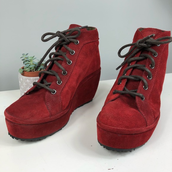 Fly London | Shoes | Rare Fly London Full Red Suede Wedge Sneaker 4 ...